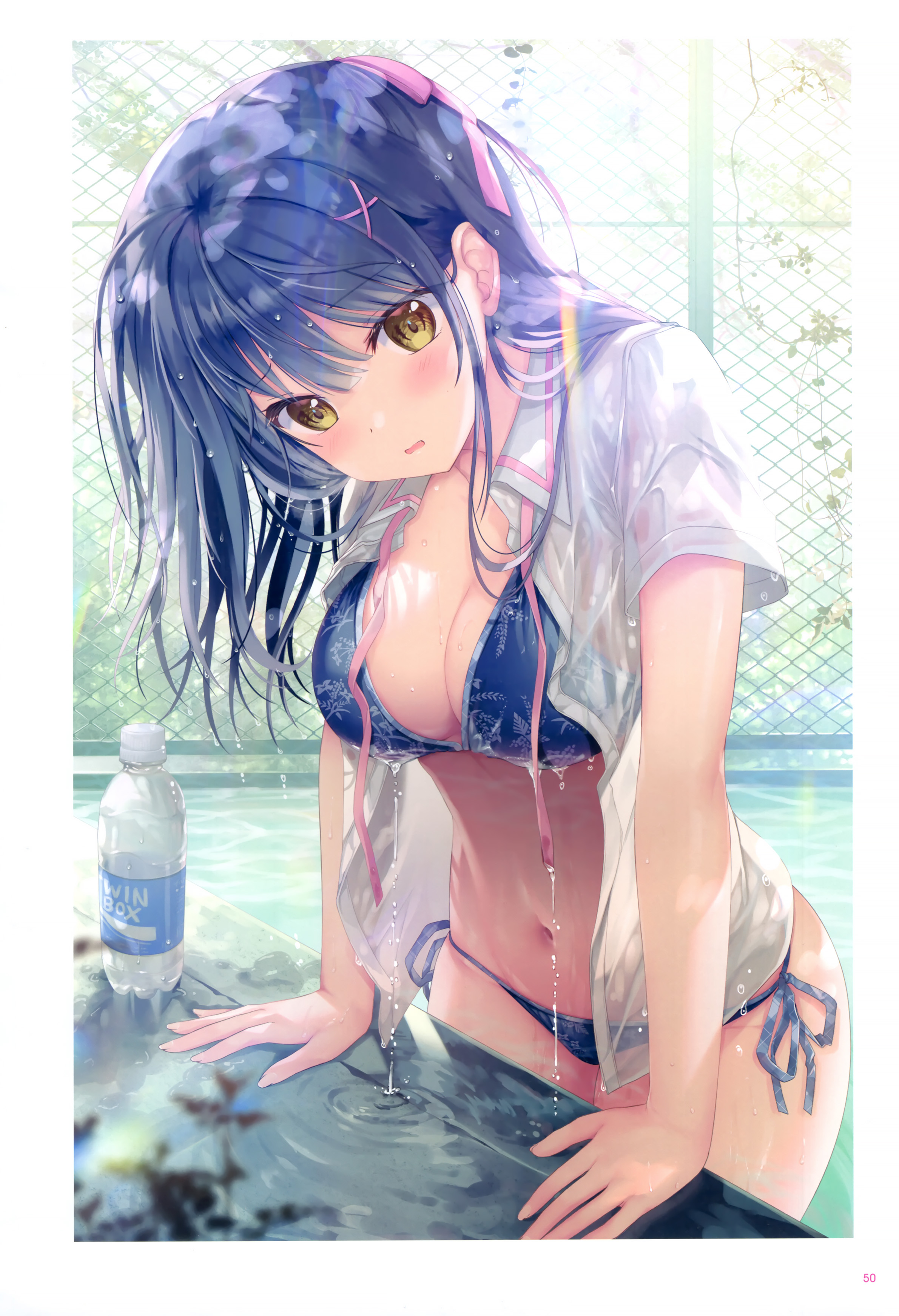 twinbox twinbox gakuen nanami yuuno bikini open shirt see through seifuku swimsuits wet wet ...